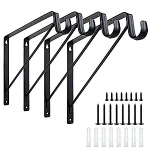 4Pack Closet Shelf & Rod Brackets, Black Closet Shelf Bracket with Rod Support, Wall Mounted Closet Rod Bracket with Screws, Clothes Hanger Pole Support Bracket for Both Shelf Storage and Closet Rod