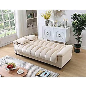 Legend Furniture Convertible Comfortable Sleeper Velvet Sofa Couch with Storage for for Living Room Bedroom Sofabed, 83'', Cream