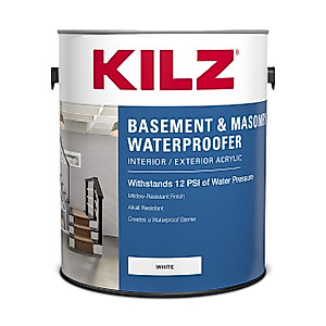 KILZ Basement and Masonry Waterproofing Paint, Interior/Exterior, White, 1 Gallon