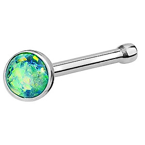 Forbidden Body Jewelry 20g 6mm Surgical Steel Synthetic Green Opal Top Nose Stud