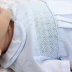 Petit Ami Baby Boys' Romper with Smocking and Faggoting, 12 Months, Blue