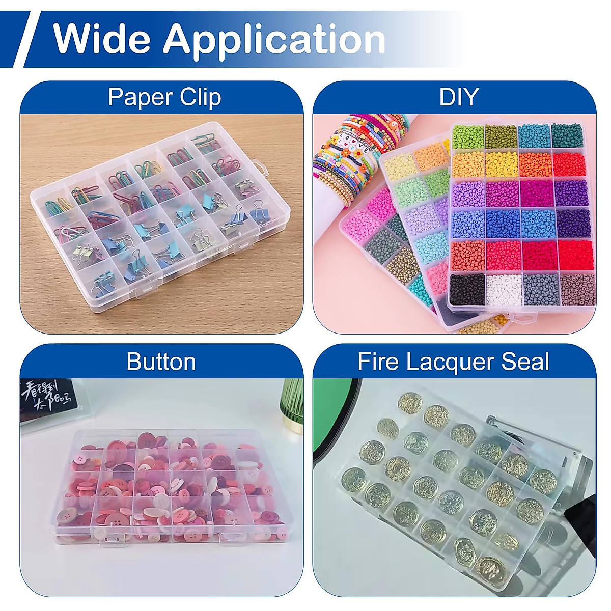 MroMax Fixed 24 Grids Clear Plastic Organizer Box Container Craft Storage, PP Organizer Box for Beads Organizer Art DIY Crafts Jewelry Fishing Tackles