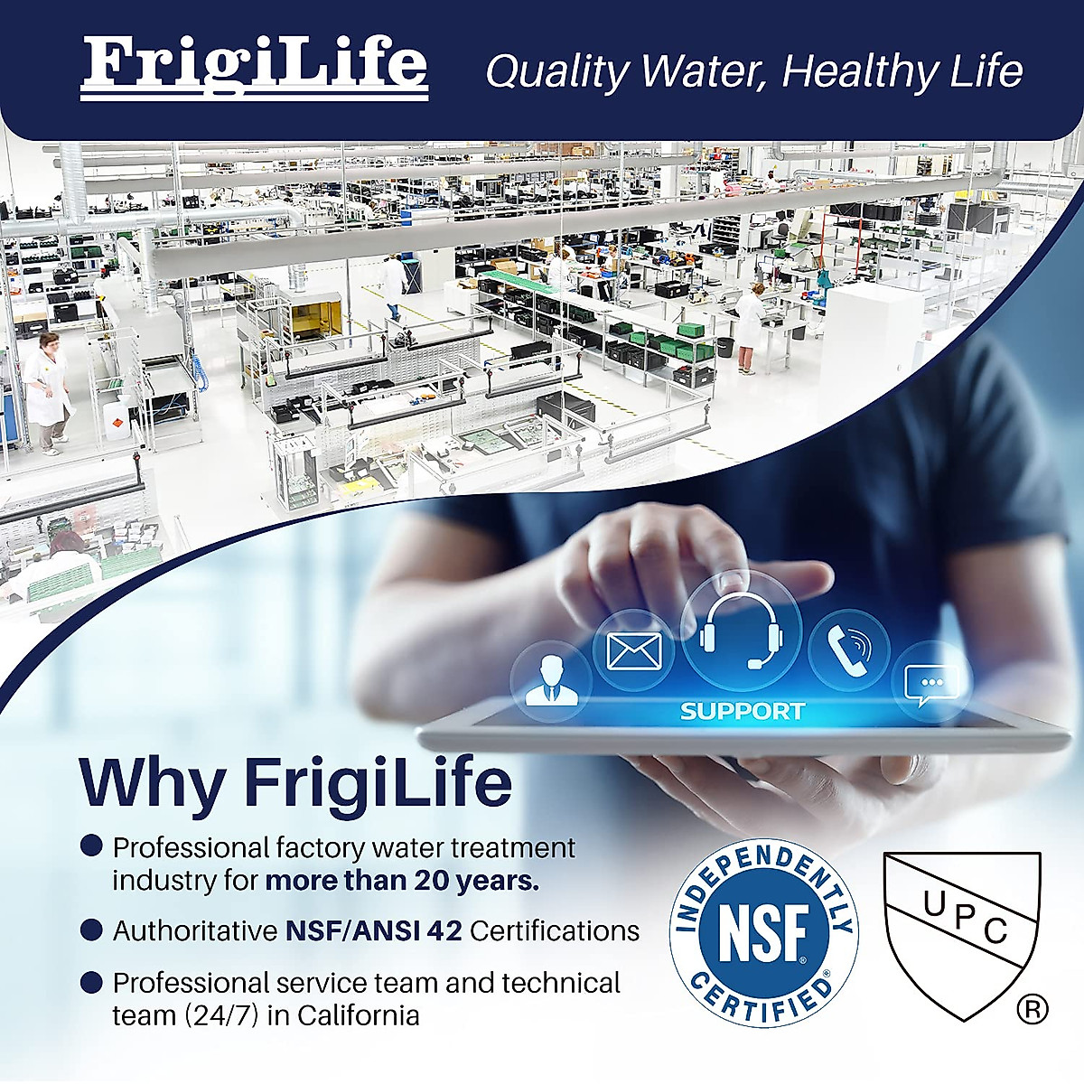 FrigiLife 1 Micron 10" x 2.5" Whole House CTO Carbon Sedimen Water Filter Compatible DuPont WFPFC8002, WFPFC9001, SCWH-5, WHCF-WHWC, FXWTC, RO Unit for Under Sink & Countertop Filtration System,3Pack