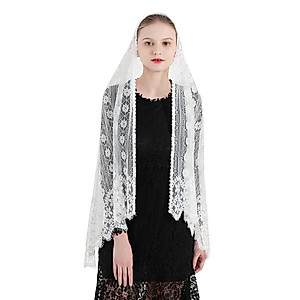 PAMOR Women Chapel Veil Rectangular Mantilla Wrap Shawl Scarf Head Covering Catholic Veils for Church (White)