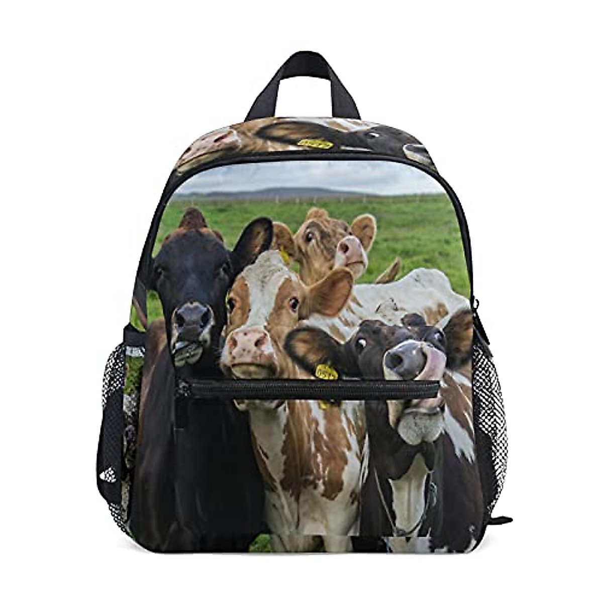 Kids Backpack Farm Animal Cow Cattles Toddlers Schoolbag with Chest Strap & Bottle Holder Rucksack for Preschool Nursery Girls Boys, Lightweight
