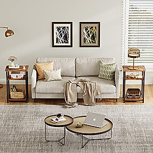 WLIVE Side Table, Small End Table, Adjustable 3-Tier Bedside Table with Sturdy Metal Frame, Tall Nightstand for Bedroom, Living Room, Sofa Table for Small Space (Rustic Brown, 1 Pack)