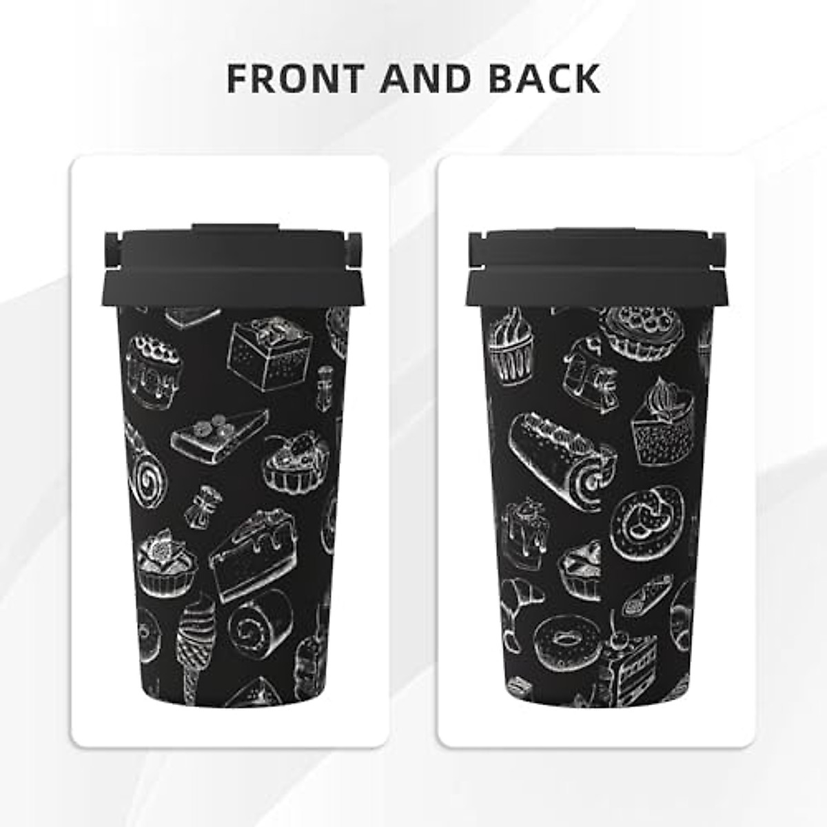 WANGXUEE Pastries On Chalkboard Print 500ml Stainless Steel Travel Tumbler Double Wall Vacuum Insulated Coffee Mug