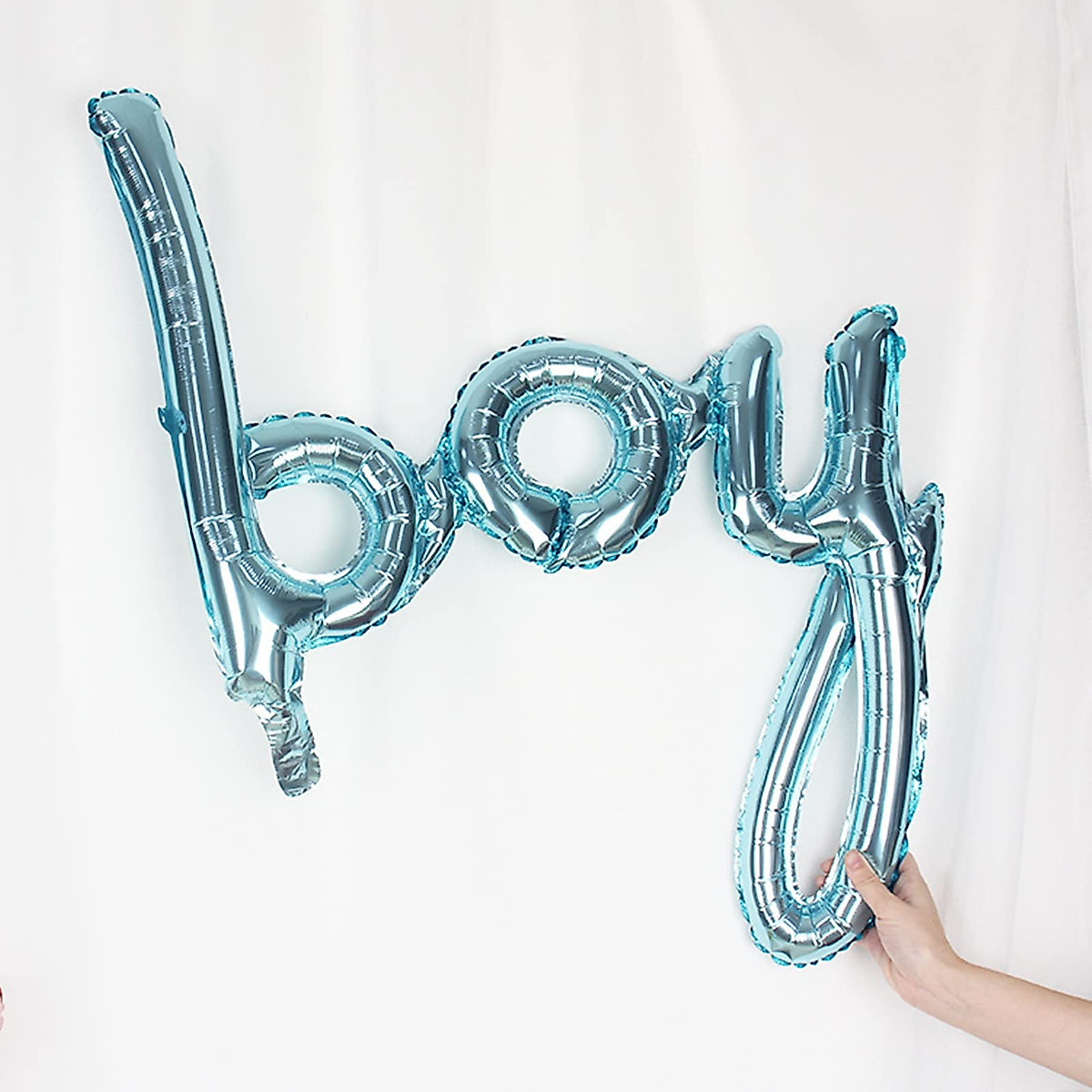 Zittop Baby Blue “Boy” Script Foil Balloon - 24” One-Piece Letters Balloon for Boy Baby Shower, Gender Reveal, Pregnancy Announcement, First Birthday Party, Christening, Baptism, Nursery Decoration