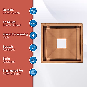 Strictly Sinks Undermount Copper Bar Prep Sink – 18 Inch Single Bowl 16 Gauge Stainless Steel Undermount Bar Sink – Tight Radius Corners Kitchen & Bar Sink With Drain Kit