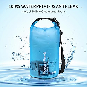 BACK KTCL Waterproof Dry Bag for Women Men,10L/15L Roll Top Lightweight Dry Storage Bag Backpack,Floating Sack with Waterproof Phone Case, Kayaking,Swimming, Camping, Hiking, Beach (Blue, 15L)