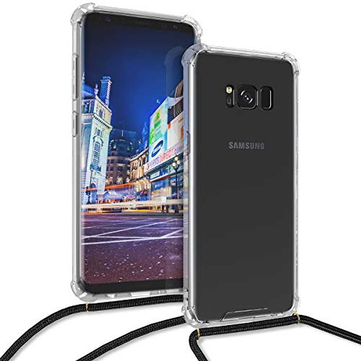 kwmobile Crossbody Case Compatible with Samsung Galaxy S8 Case - Clear TPU Phone Cover w/Lanyard Cord Strap - Black/Transparent