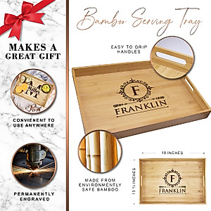 Premium Monogrammed Bamboo Wood Serving Tray with Handles - Personalized and Custom Engraved for Free