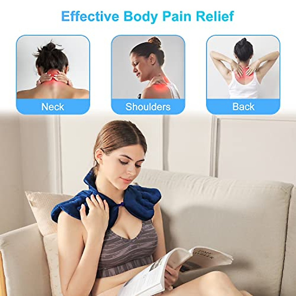 Cosy Life Microwave Heating Pad for Neck Shoulders and Back Pain Relief, 2 in 1 Hot/Cold Therapy Heat Pad Microwavable, 4LB Weighted Neck Wrap with 100% Natural Herbs (Unscented Blue)