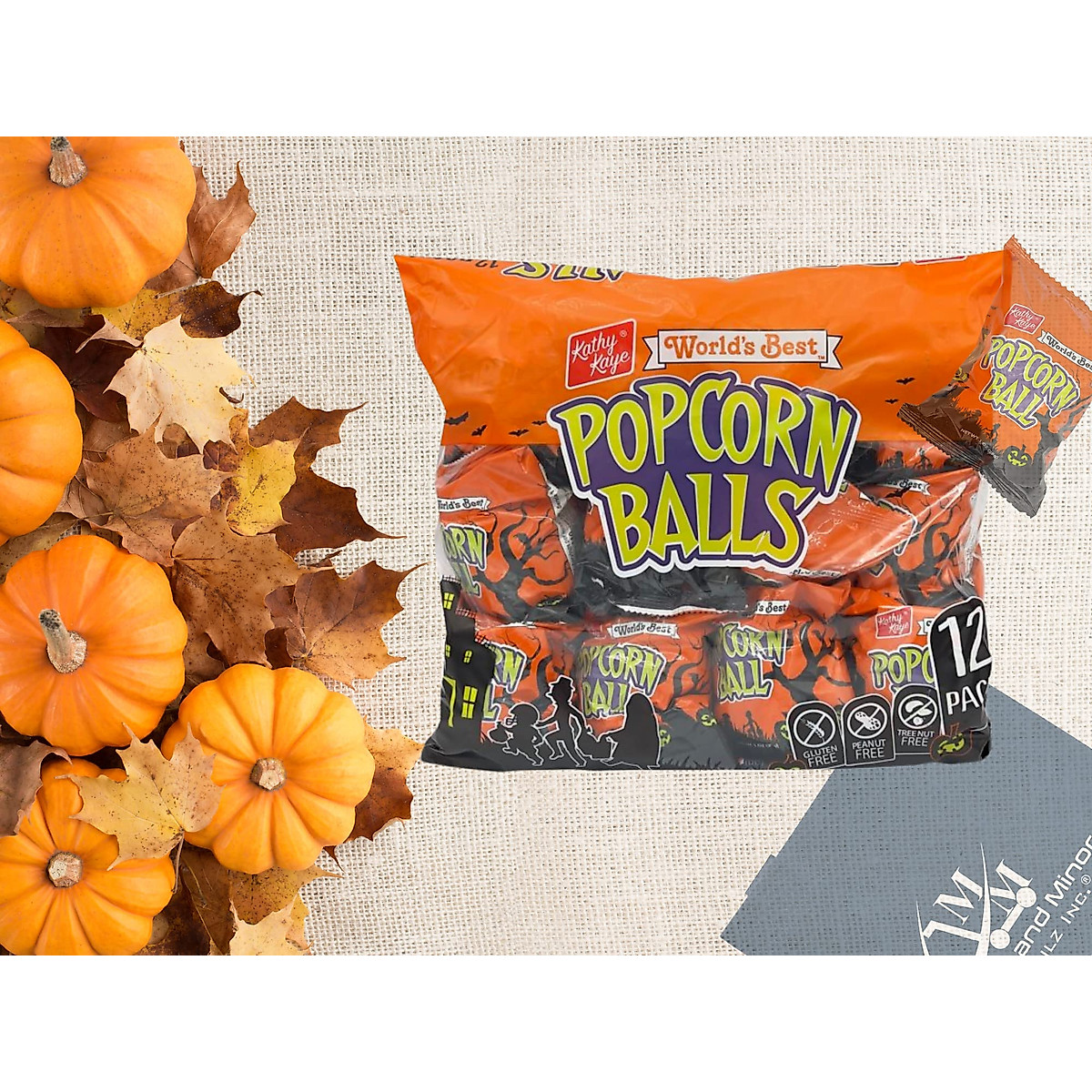 Halloween Popcorn | Popcorn Balls Individually Wrapped | Limited Edition Non Candy Seasonal Flavored Snacks and Treats for Parties Trick or Treating | Reusable Tote | 12 Ct Bundle Set