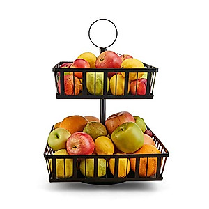 Gourmet Basics by Mikasa Rotating 2-Tier Stripe Basket, Black