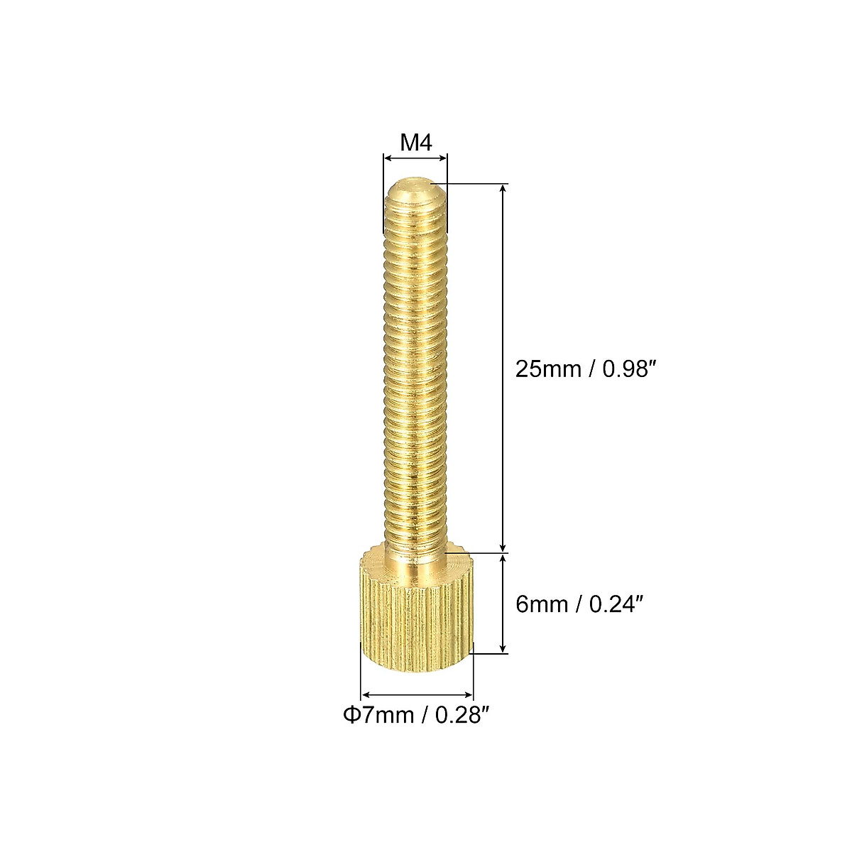 uxcell Knurled Thumb Screws, M4x25mm Flat Brass Bolts 7mm Dia.Grip Knobs Fasteners for PC, Electronic, Mechanical 8Pcs