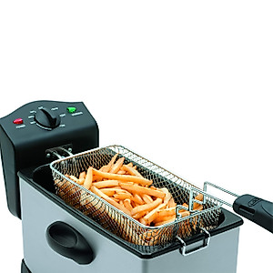 Salton Stainless Steel Deep Fryer, 3 Liter Oil Capacity with Wire Mesh Basket, Adjustable Temperature Control and Ready Lights, Completely Detachable Parts for Easy Clean Up, 1700 Watts (DF1233), 3L