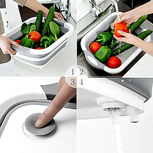QiMH Collapsible Cutting Board - Foldable Space Saving Multi-function Kitchen Dish Tub and Camping Sink- Washing and Draining Veggies Fruits Food Grade Storage Basket for Picnic, BBQ Prep and Camping