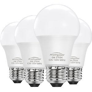 Amazing power E26 LED Bulb, 40W Equivalent Medium Base Light Bulb, Non-Dimmable, Soft White 2700K, 6W E26 LED Light Bulbs for Home Lighting Lamp, 4-Pack