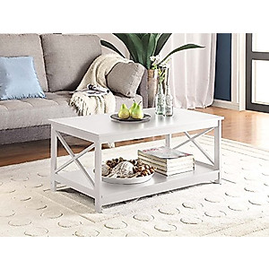 Convenience Concepts Oxford TV Stand, White & Oxford Coffee Table with Shelf, White