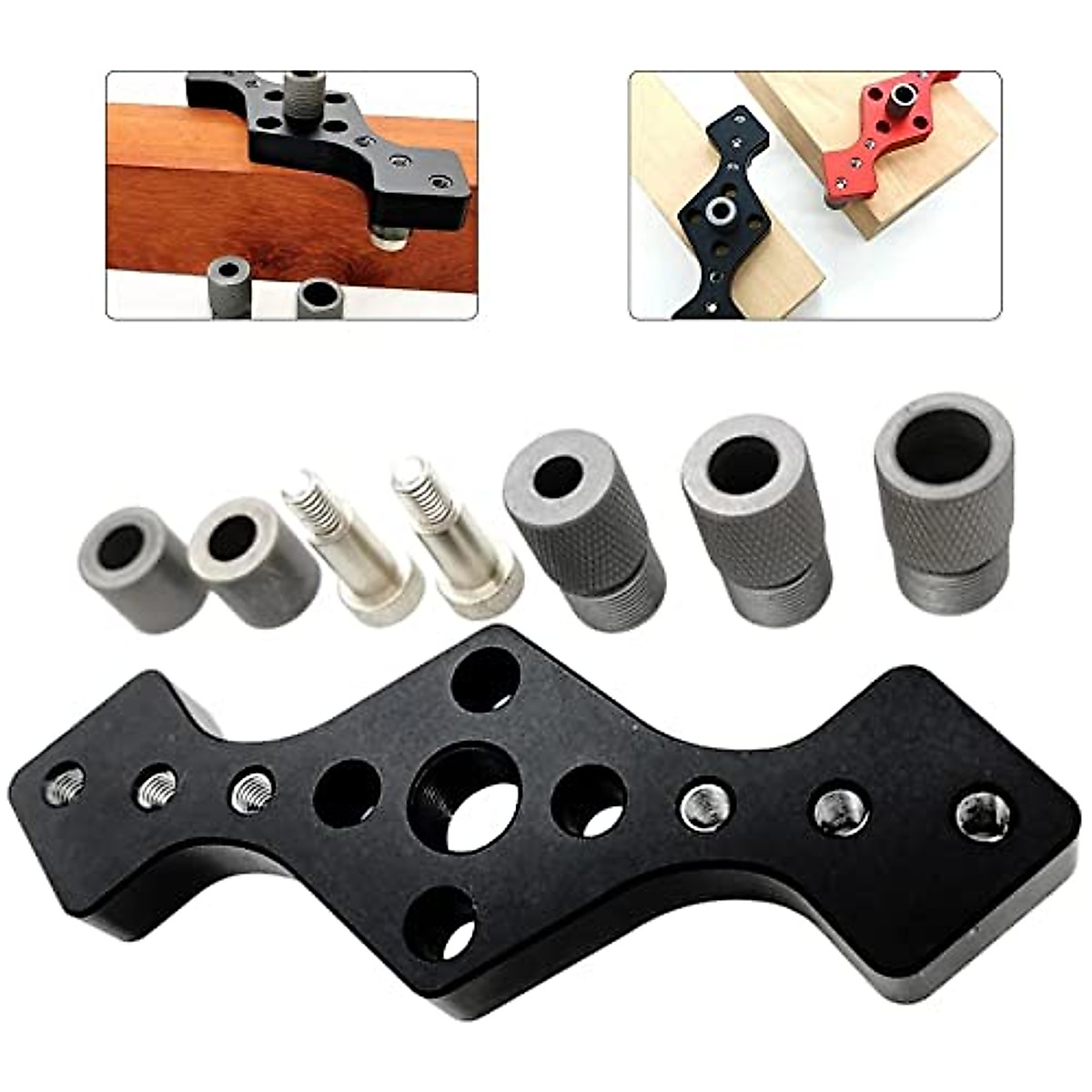 pocket screw jig Woodworking Drill Locator Vertical Pocket Hole Jig Doweling Self Drill Bit Guide Jig Locator Centering Guide Kit Pin Fixture (Color : BLACK)