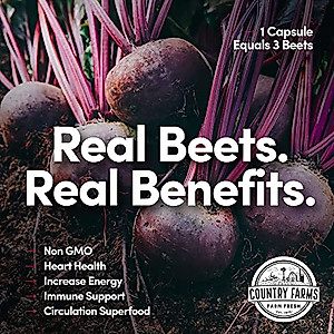 COUNTRY FARMS Bountiful Beets Capsules, Wholefood Beet Extract Superfood, Natural Nitric Oxide Booster, Beet Root Powder, Circulation and Immune Support, 90 Count, 90 Servings
