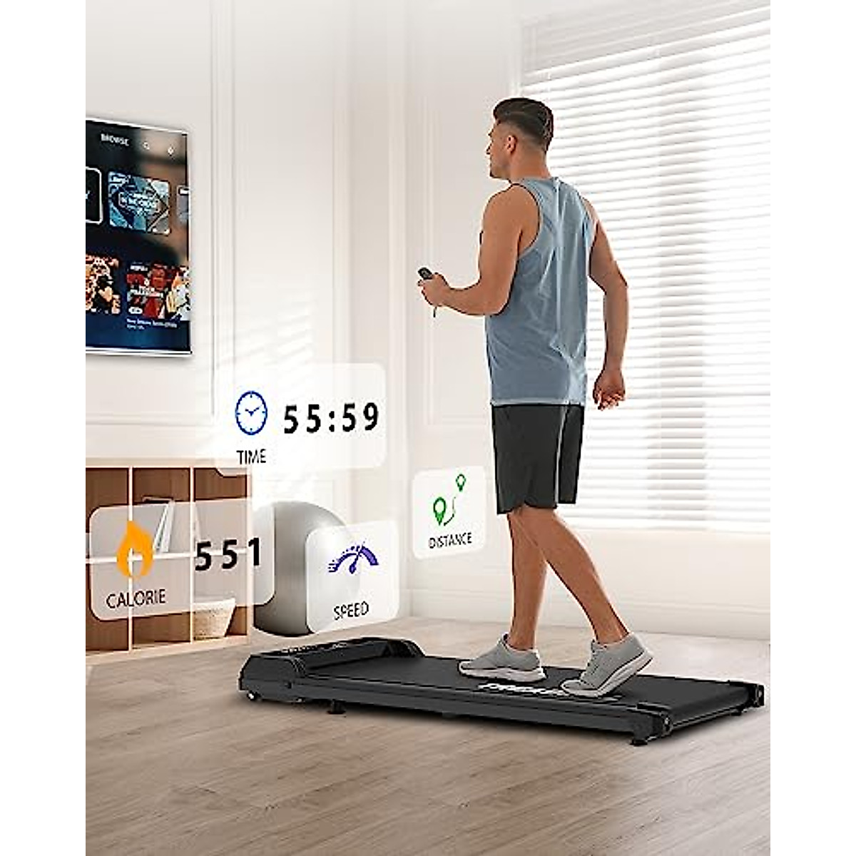 Walking Pad Treadmill Under Desk for Home/Office, Portable Walking Treadmill 2.25HP, Walking Jogging Machine Remote Control with 265 lbs Weight Capacity