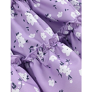 Purple Toddler Girl Dress Square Neck Puff Sleeve A-Line Toddler Floral Dresses Summer Dresses for Toddler Girls 5T 6T Dress