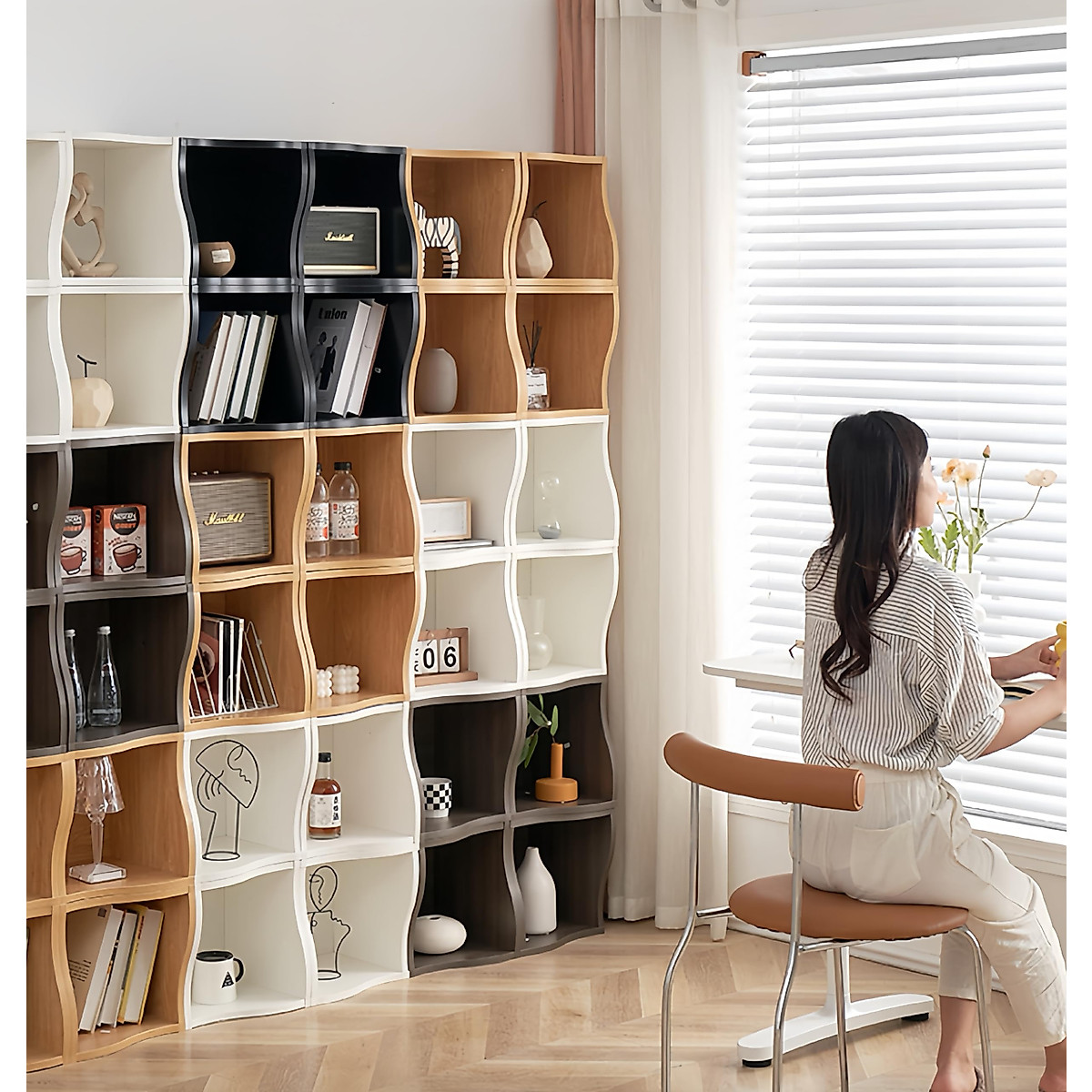 Cmishe Cube Shelf Bookcase, 2 Cube Storage Organizer, Stackable Modular Book Shelf for Bedroom, Living Room, Office, Closet