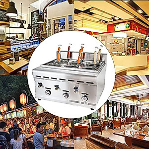 6 Hole Gas Countertop Pasta Cooker Machine with Filter, Cooktop Table Top Noodles Cooking Machine Pasta Makers Pasta Cooking Tool Stainless Steel Dumpling Soup Pot Noodles Maker with 6 Basket