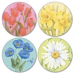 Springtime Delights Every Day Envelope Seals (4 Designs) - Set of 144 1-1/2" Diameter Self-Adhesive, Flat-Sheet Every Day Sticker Seals