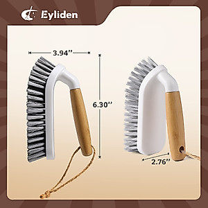 Eyliden Scrub Brush, 2 Pack Heavy-Duty Stiff Bristles Cleaning Brush, Natural Bamboo Handle, Multi Purpose Scrub Brushes for Bathroom Floor Tub Shower Kitchen Sink Carpet & Other Surface, Grey+White