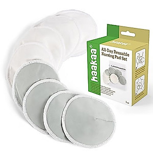haakaa Reusable Nursing Pads Washable Breast Pads for Leaking Milk Nipple Pads Breast Feeding Essentials with Wash Bag, 8 Pack