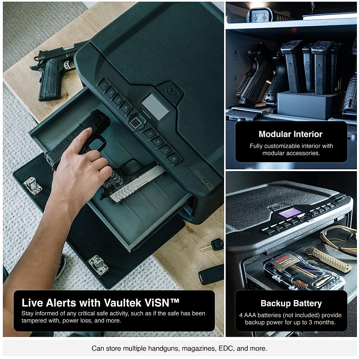Vaultek MXi Wi-Fi and Biometric Safe High Capacity Handgun Safe Multiple Pistol Storage Smart Safe with Alerts to Smartphone Auto-Open Door and Rechargeable Battery (Biometric + WiFi)(Black)