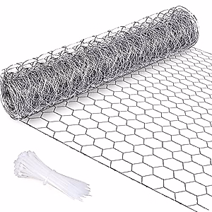 Chicken Wire Fencing 13.7 in x 108 in Hexagonal Galvanized Mesh Small Garden Wire Fence Kit & Wire Ties Floral Chicken Wire Roll for Crafts Rabbit Poultry