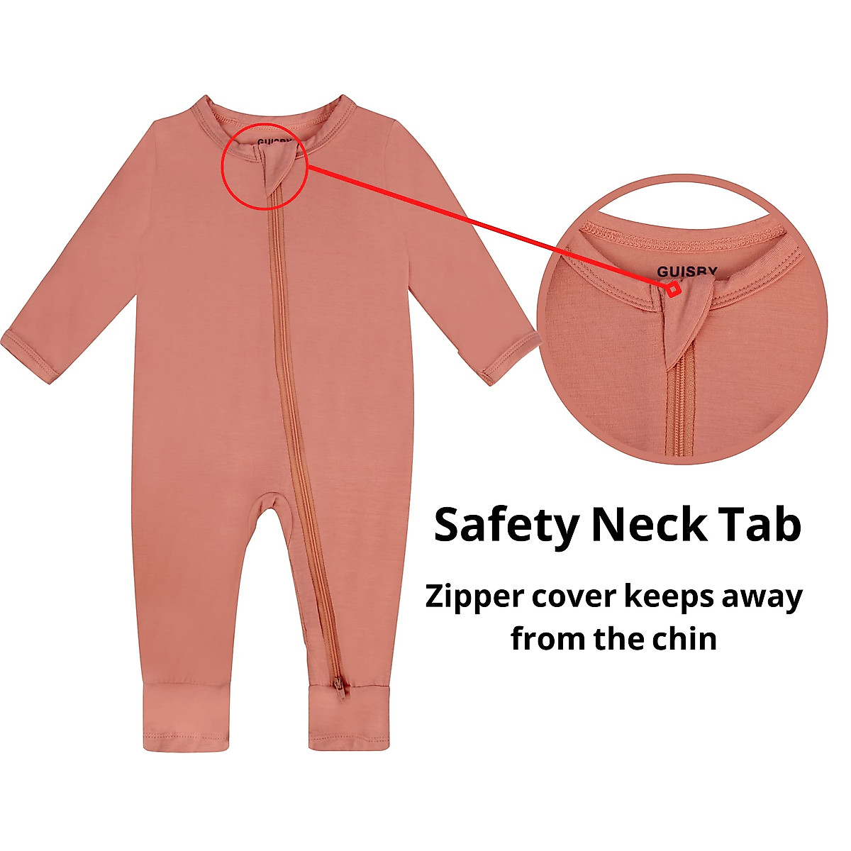 GUISBY Rayon Baby Romper, Soft Long Sleeve with 2-way Zippers Pajamas Orange-Pink 3-6 Months