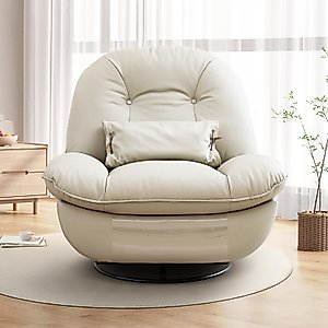 COOSLEEP Oversized Electric Rocker Recliner Swivel Glider with 43.5'' Sitting Width and 270° Swivel,360° Surround Sound Breathing Ambient Lighting,Comes a 3-in-1 Pillow (Beige)