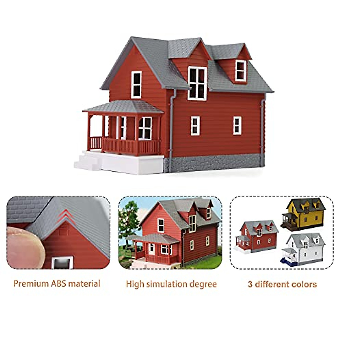 N Scale Model Building 1:160 Residential Modern House Assembled Architectural for Model Train Layout Diorama JZN01 (Red)