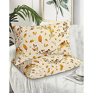 Edwiinsa Autumn Leaves Pillow Covers King Standard Set of 2 Bed Pillow, Farmhouse Fall Forest Maple Birds Plush Soft Comfort for Hair/Skin Cooling Pillowcases with Envelop Closure 20x36 Inches