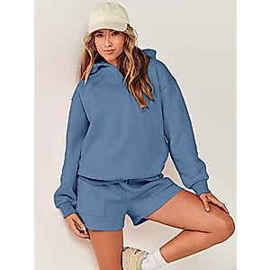ANRABESS Women 2 Piece Outfit Oversized Hoodie Sweatshirt Shorts Lounge Sweat Set Sweatsuit Tracksuit 2025 Trendy Y2K Clothes Deep Blue Medium