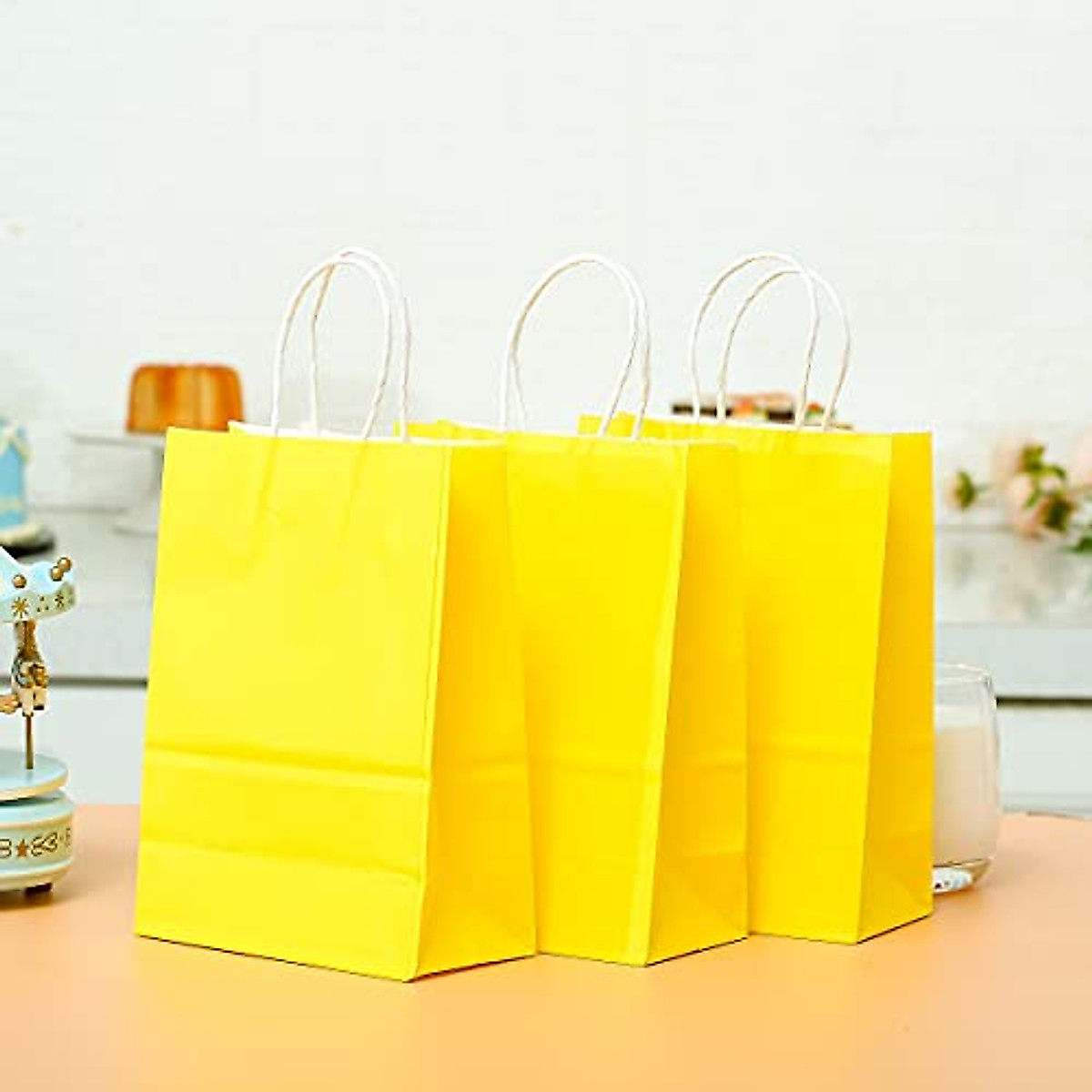ysmile 12 ct Gift Kraft Paper Bag with Handle for Birthday Party Favor for Present in Bulk 8.2x5.9x3.1 from Yellow…