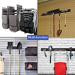 Garage Tool Storage Rack, Heavy Duty Wall Mounted Tools Organizer, Steel Garden Tool Storage System, Shovel Holder Organization Hanger with 6 Double-Hooks, 49.5inch Tracks Max Load 300lbs