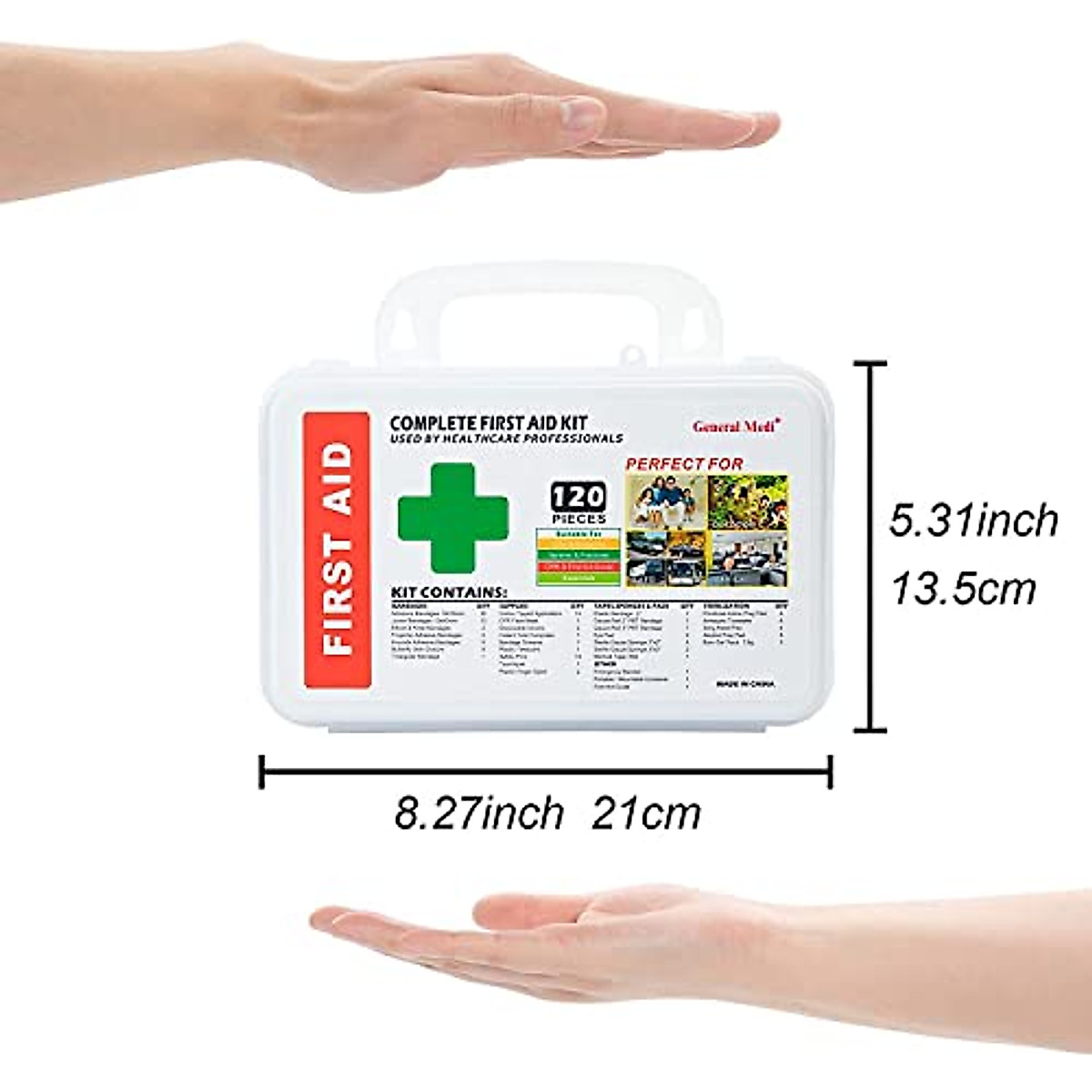 General Medi 120 Pieces Hardcase First Aid Kit - First Aid Box Includes Instant Cold Pack, Emergency Blanket for Travel, Home, Office, Vehicle, Camping, Workplace & Outdoor