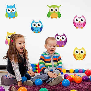 DEKOSH Owl Wall Decals for Baby Nursery Decor | Colorful Large Jungle Theme Animal Wall Stickers for Kids Playroom, Classroom
