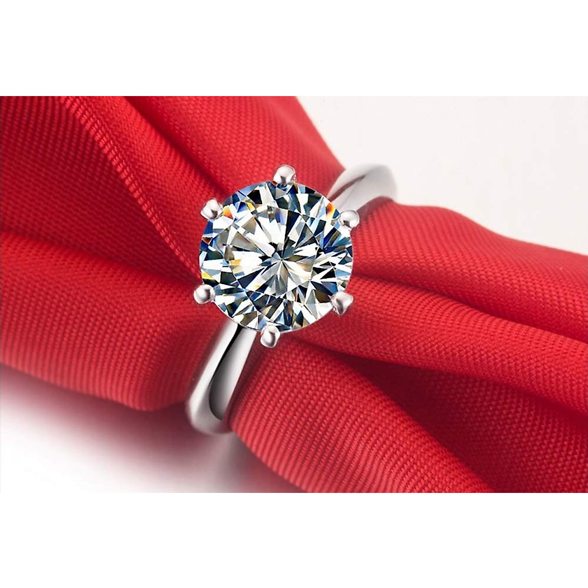 TenFit Jewelry 6 Prongs Elegant 4ct Round Cushion Cut Solitaire Halo Simulated Diamond Anniversary Wedding Ring