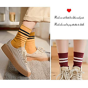 METICK Striped Crew Socks 10 Pairs Retro Cute Long Tube Crew Socks for Women
