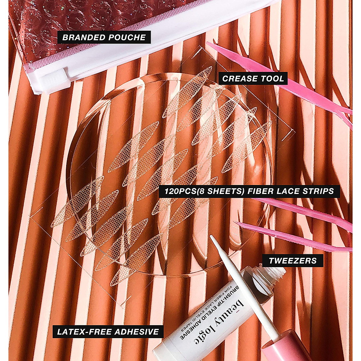 Beauty Logic USA Ultra Invisible Fiber Lace Eyelid Lift Kit 120pcs Blends in with Skin No Glare Non Surgical Instant Eyelid Lifting for Hooded Droopy Uneven Mono-Eyelids Latex Free Adhesive (Medium)