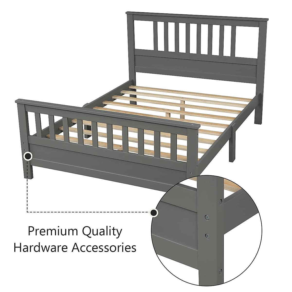 Merax Full Bed Frame,Wood Platform Bed with Headboard,Full Size Bed Frame for Kids,No Spring Box Needed (Grey Full Bed)