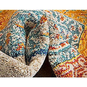 Unique Loom Vita Collection Bright Over-Dyed Traditional Vintage Area Rug, 8 ft x 10 ft, Blue/Orange