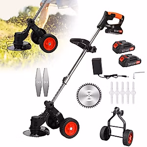 HEVIRGO Cordless String Trimmer & Edger, 21V 3 in 1 Electric Lawn Mower Weed Eater Cordless Electric Grass Trimmer Lawn Edger Brush Cutter for Yard and Garden, with 2.0Ah Batteries & Charger